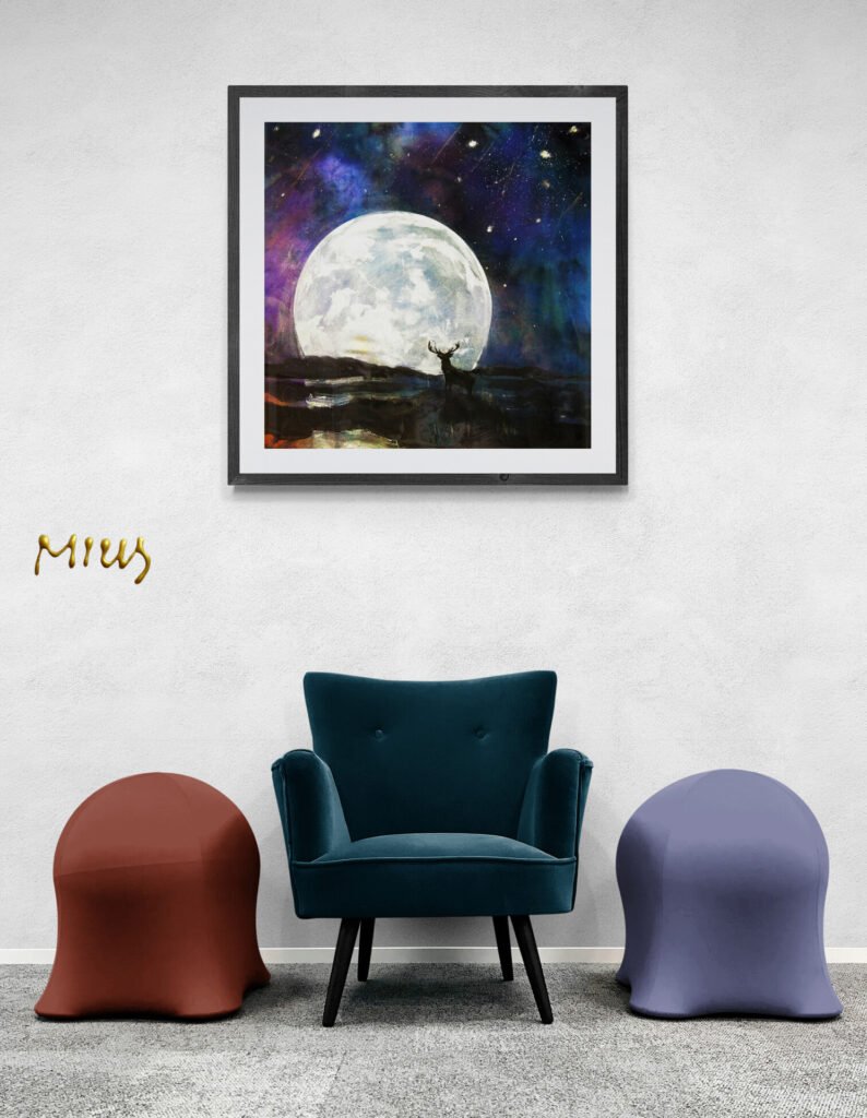 Stag and Full Moon Silk Painting Art Print - Confessions of a Roaming ...